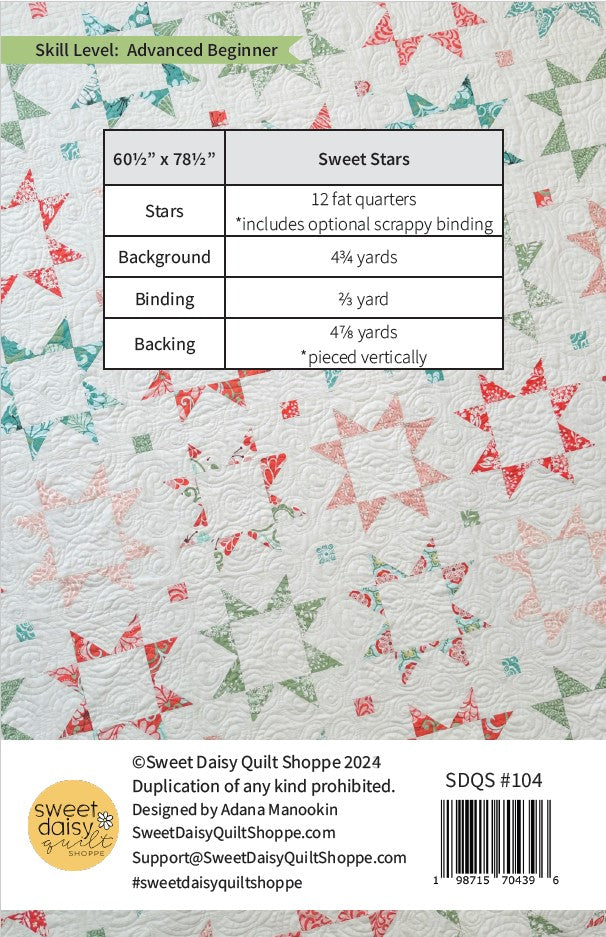 Sweet Stars Paper Pattern – Sweet Daisy Quilt Shoppe