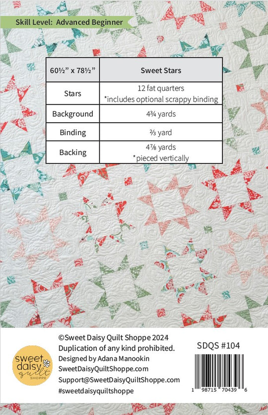 Sweet Stars Paper Pattern – Sweet Daisy Quilt Shoppe